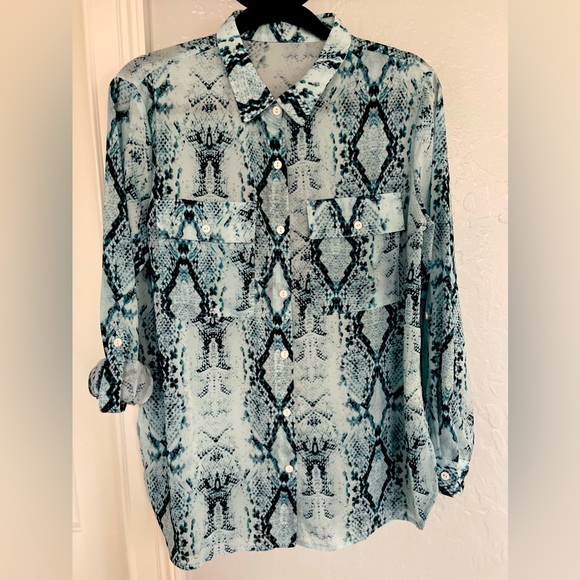 Tops | Aqua Snake Print Blouse | Poshmark